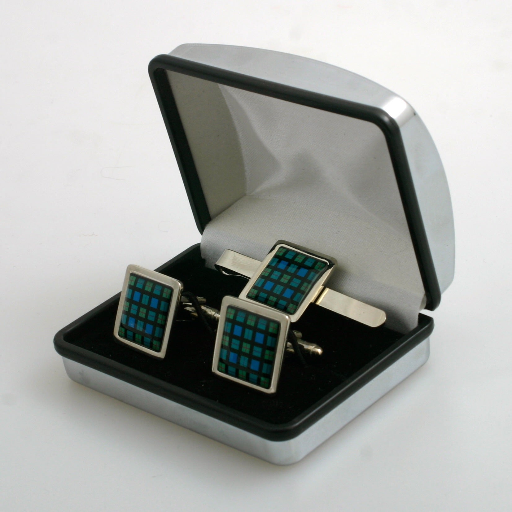 Square Tartan Cufflinks & Slide Set