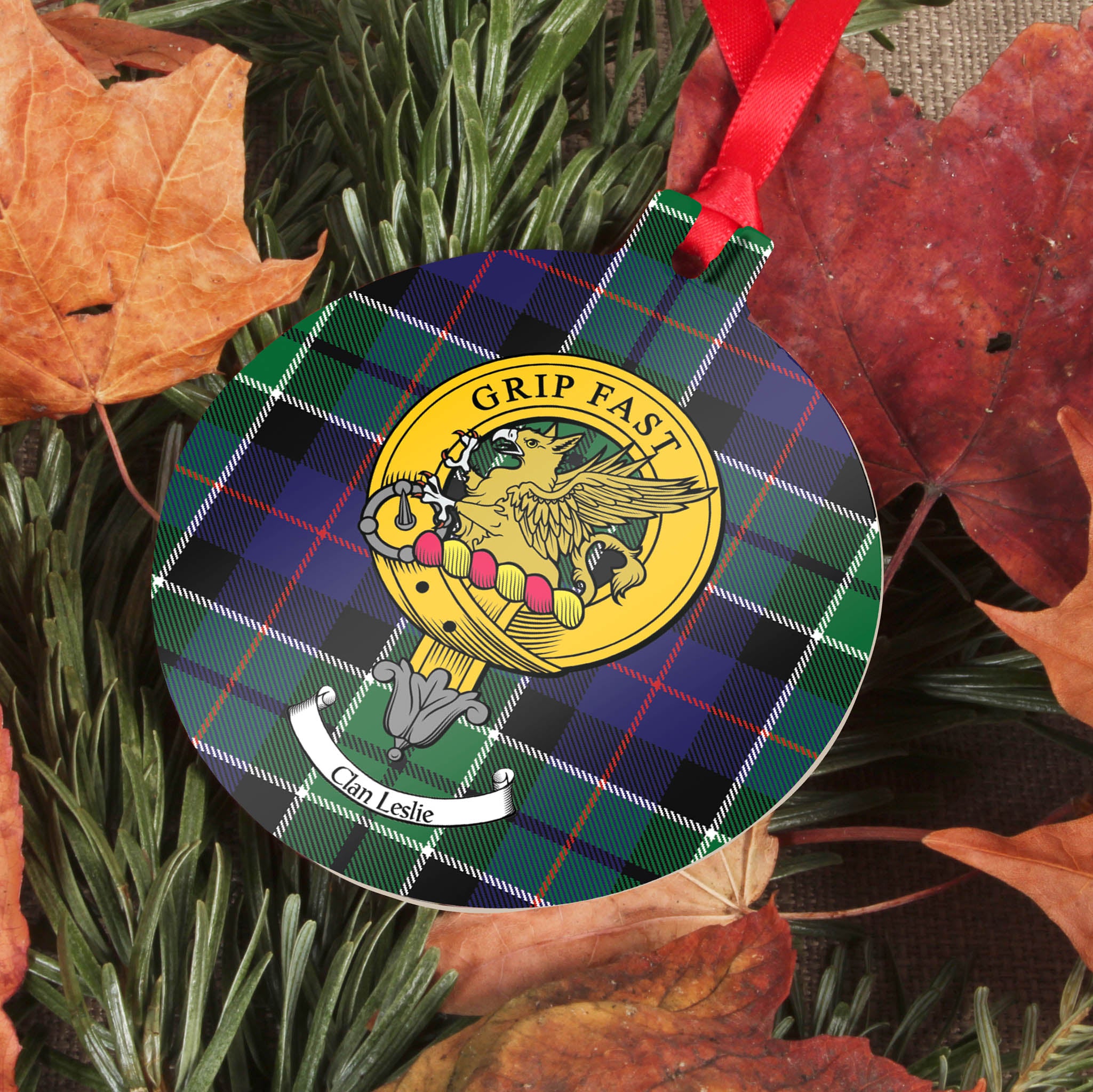 Leslie Clan Crest Metal Ornament