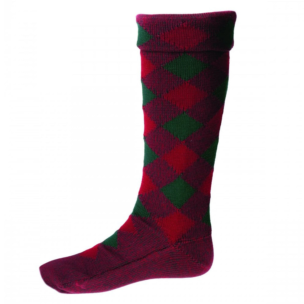 Diced Hose in Burgundy & Tartan Green